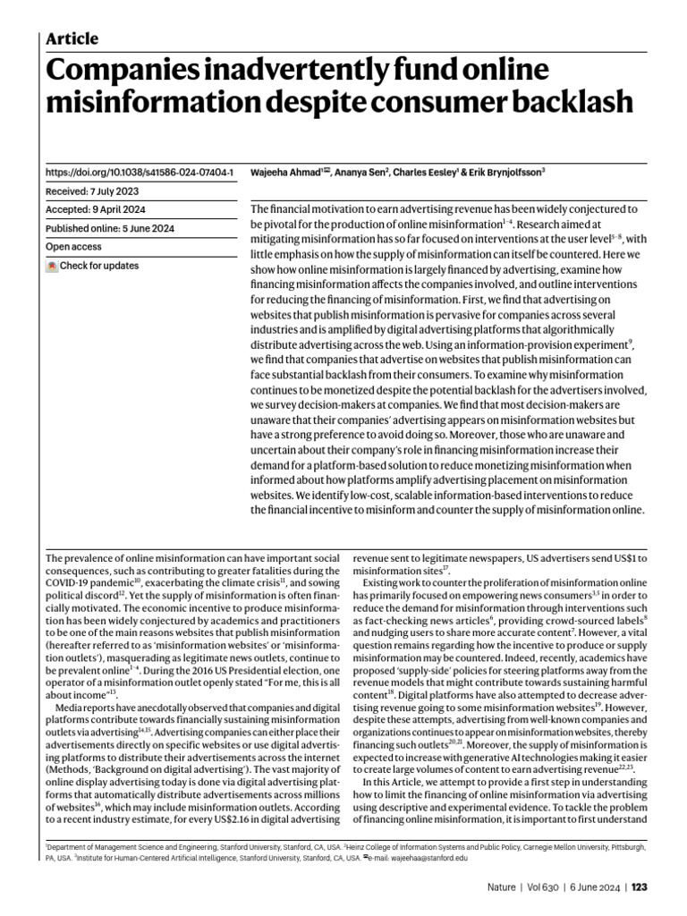 Companies Inadvertently Fund Online Misinformation Despite Consumer ...