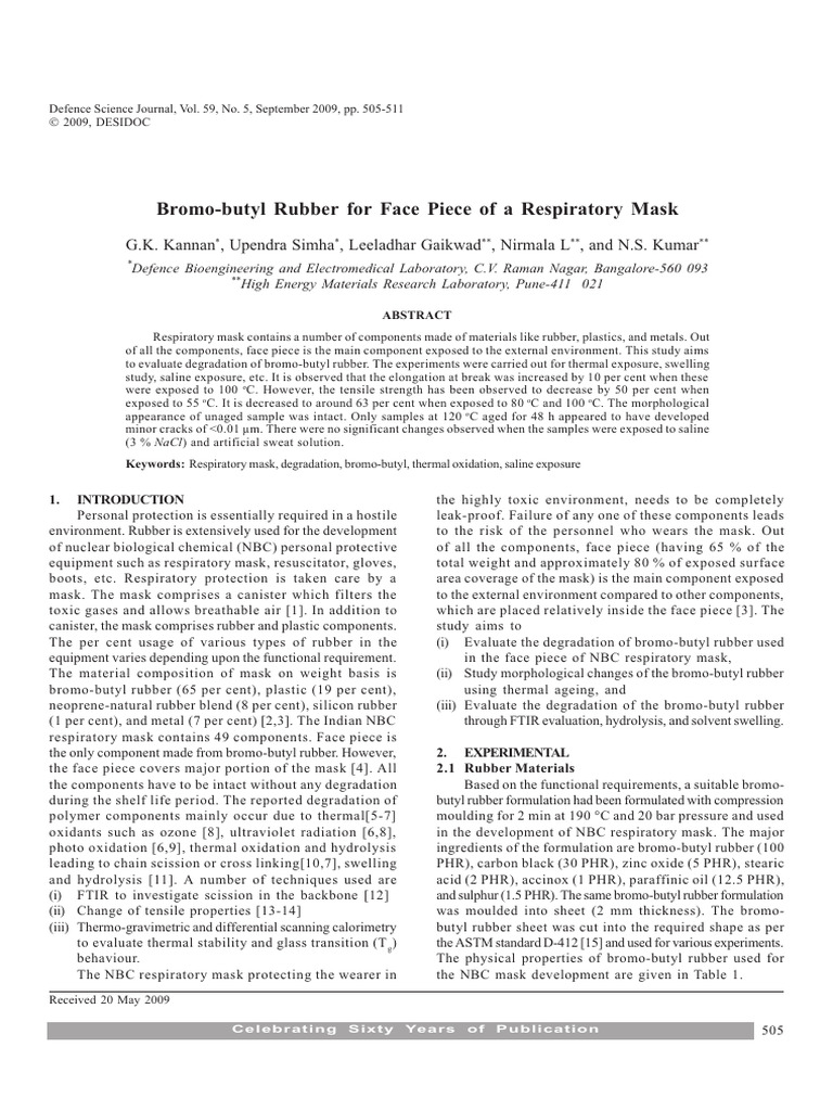 Bromo-Butyl Rubber For Face Piece of A Respiratory Mask | PDF ...