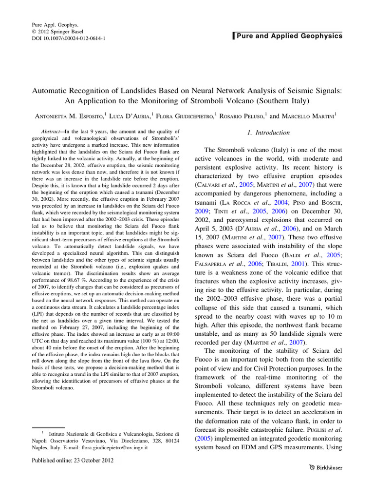 Automatic Recognition of Landslides Based On Neural Network Analysis of Seismic Signals | PDF ...