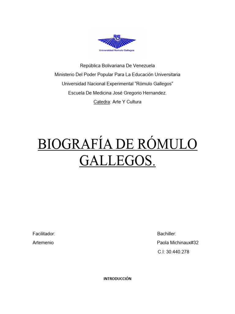 Biografia de Romulo Gallegos | PDF