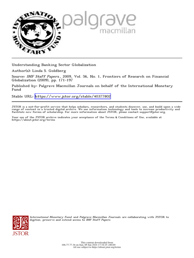 Goldberg UnderstandingBankingSector 2009 | PDF | Banks | Globalization