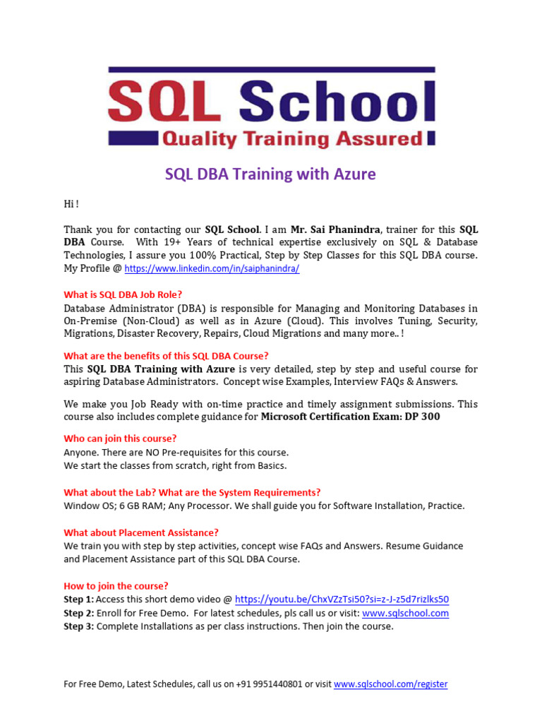 SQL DBA Curriculum OT V1 | Download Free PDF | Microsoft Sql Server | Database Index