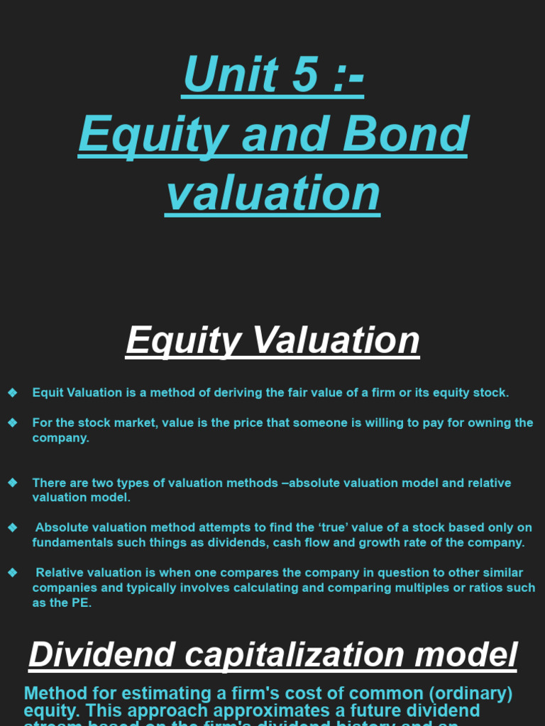 Unit 5 -- Equity and Bond Valuation | Download Free PDF | Bonds (Finance) | Yield (Finance)
