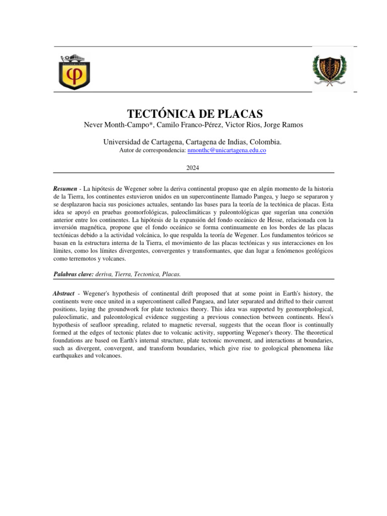 TECTÓNICA DE PLACAS | PDF | Placas tectónicas | Corteza (Geología)