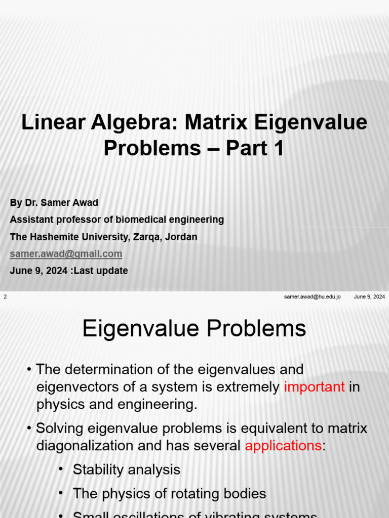 Eigen Value Part 1 Pdf Eigenvalues And Eigenvectors Matrix 7526