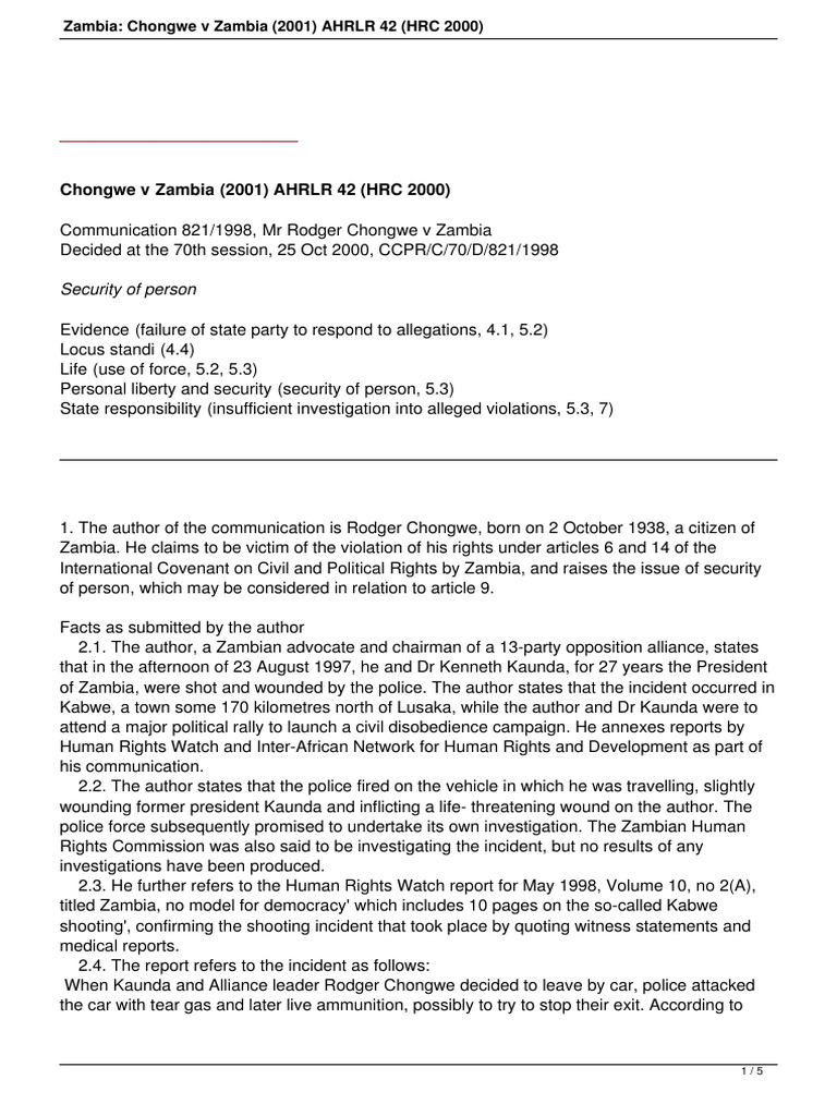 Constitutional Case Chongwe V Zambia | PDF | Treaty | Zambia