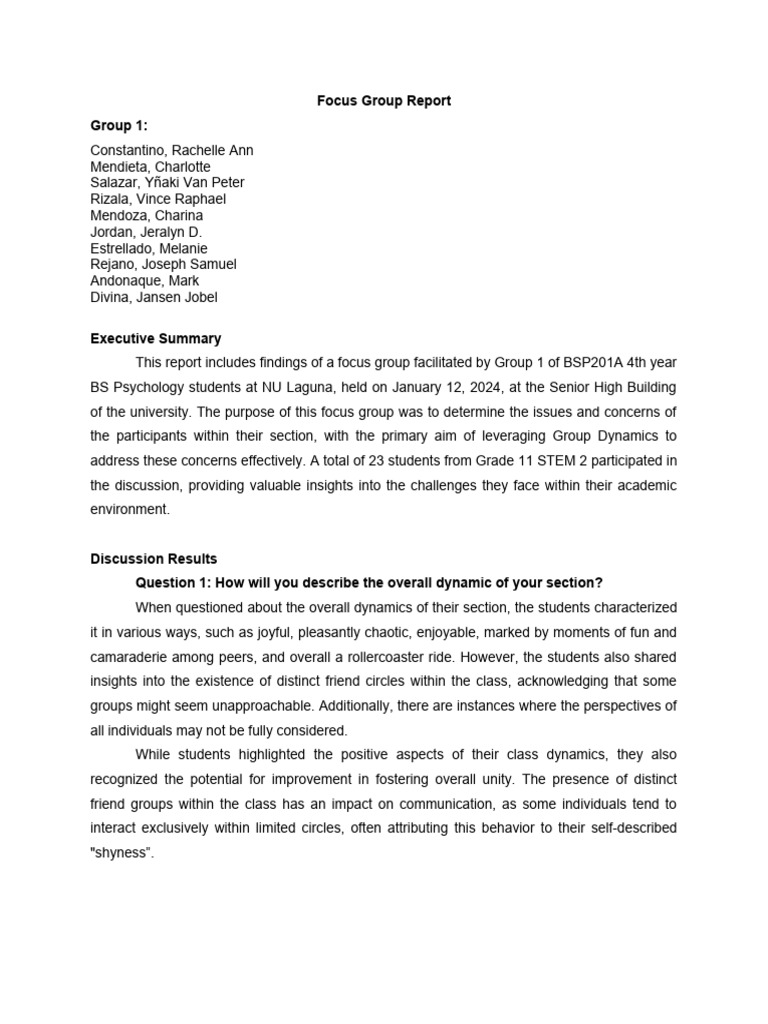 FGD Written Report | PDF | Communication | Psychology
