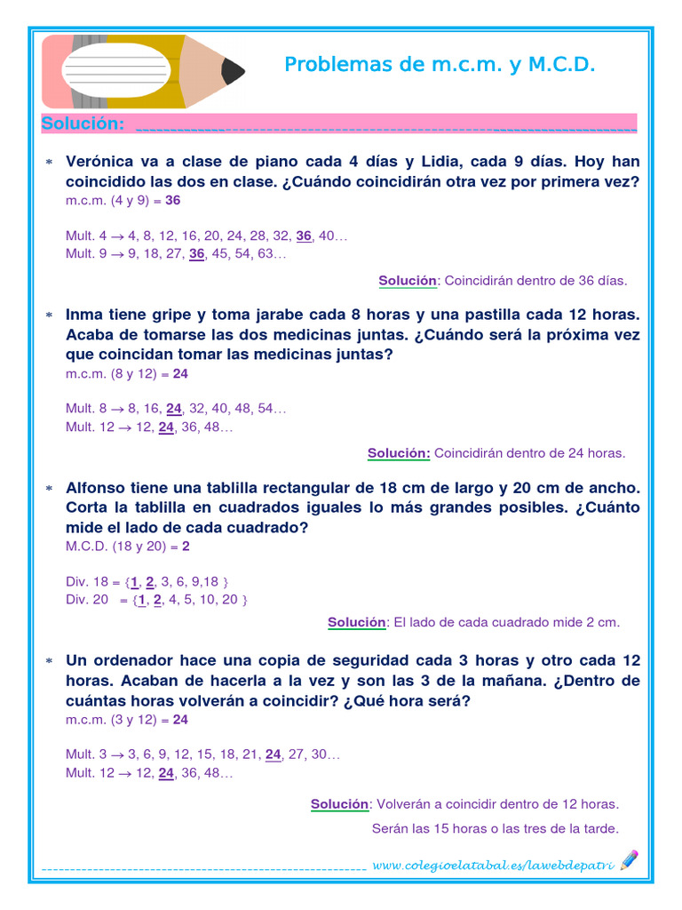 SOLUCION Problemas de MCM Y MCD | PDF