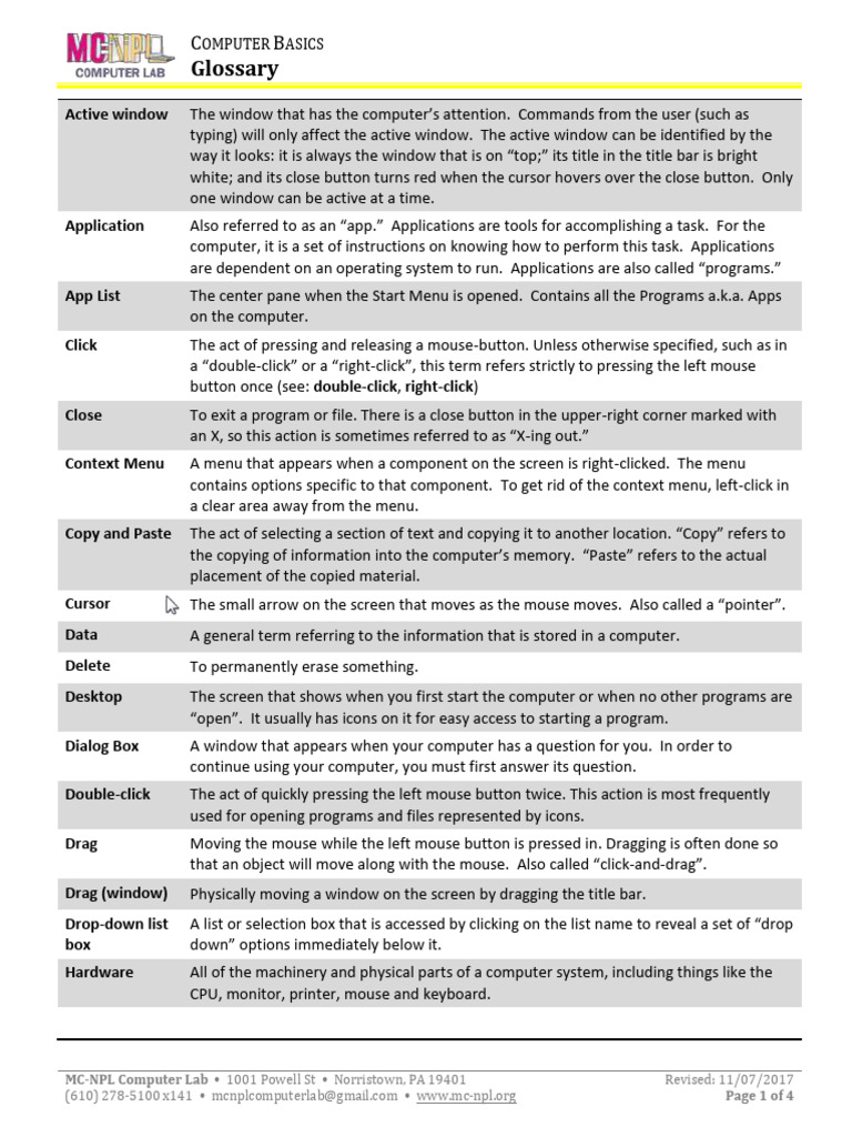 Computer Basics Glossary 2017 | PDF | Window (Computing) | Icon (Computing)