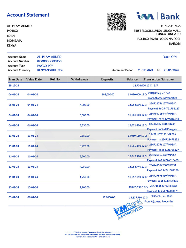 Statement for PERIOD 28122023-28062024 | PDF | Payments | Cheque