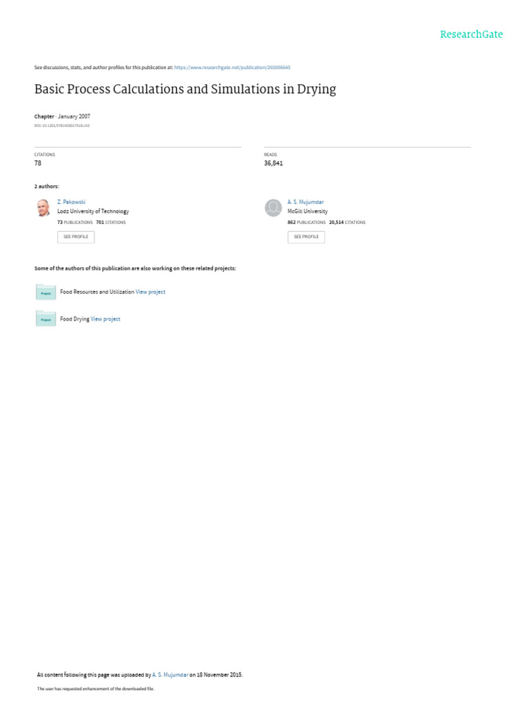 Drying Process Calculations & Simulations | PDF | Equations | Heat