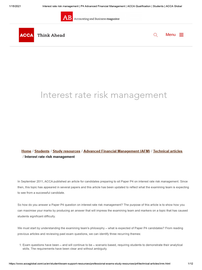 Interest Rate Risk Management - P4 Advanced Financial Management - ACCA Qualification - Students ...