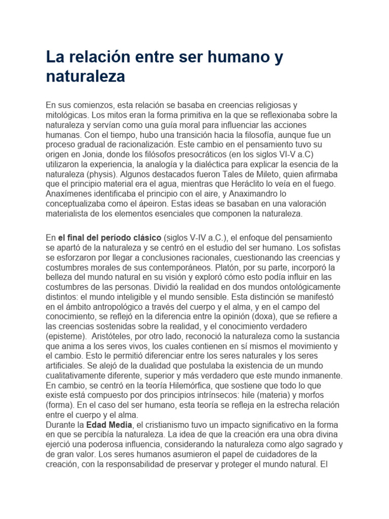 La relación entre ser humano y naturaleza | Descargar gratis PDF | Desarrollo sostenible ...
