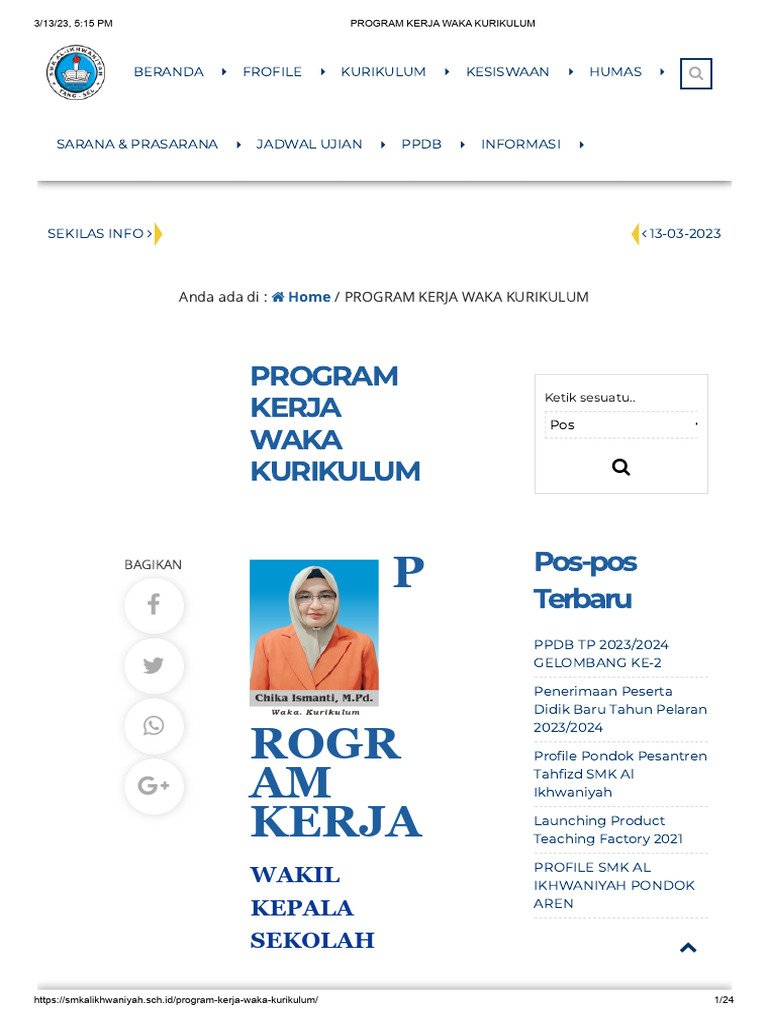 Program Kerja Waka Kurikulum | PDF