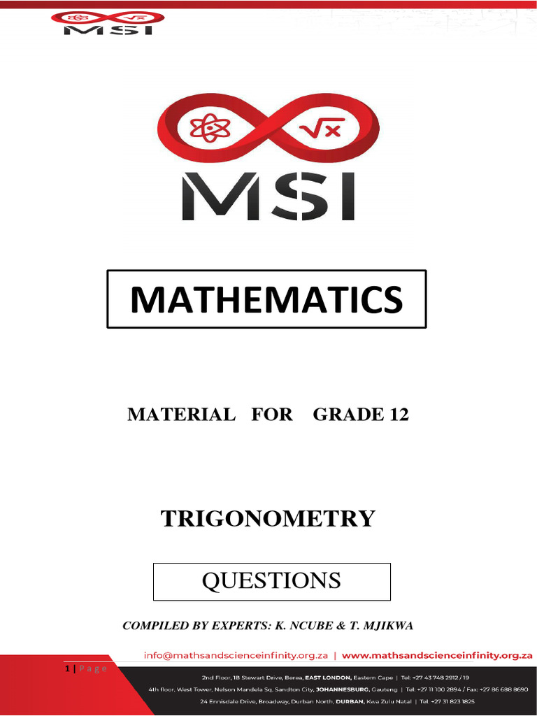 MSI Trigonometry Questions | Download Free PDF | Trigonometric Functions | Trigonometry