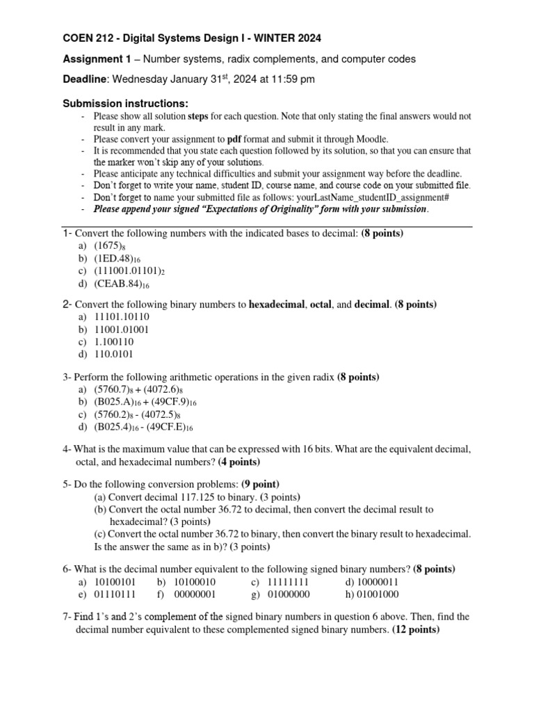 Assignment 1 | PDF | Subtraction | Arithmetic