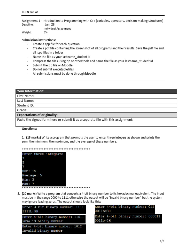 Assignment1 Winter | Download Free PDF | Computer Program | Programming