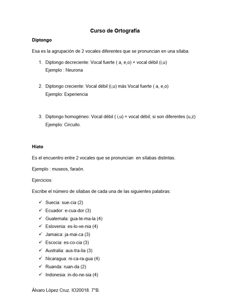 Curso de Ortografía: Diptongo | PDF | Fonética | Voz humana