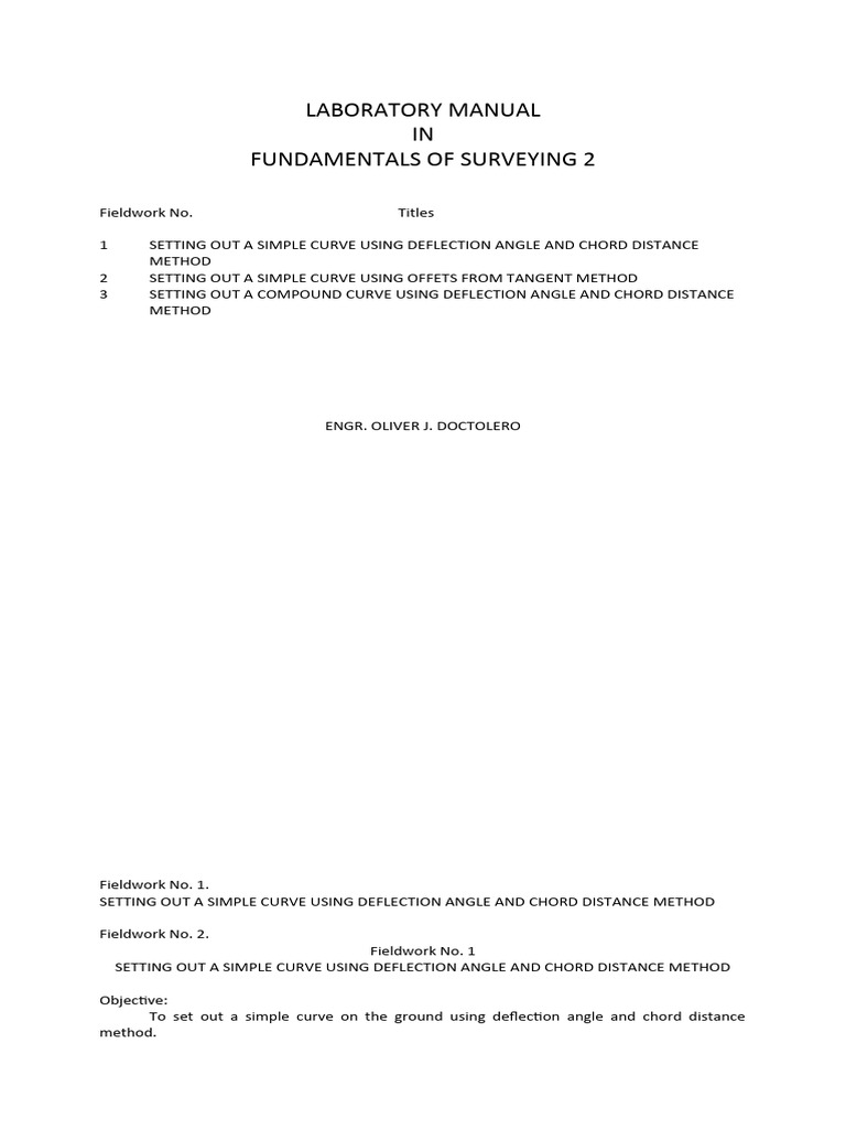 Laboratory Manual in Route Surveying | PDF | Perpendicular | Euclidean Geometry