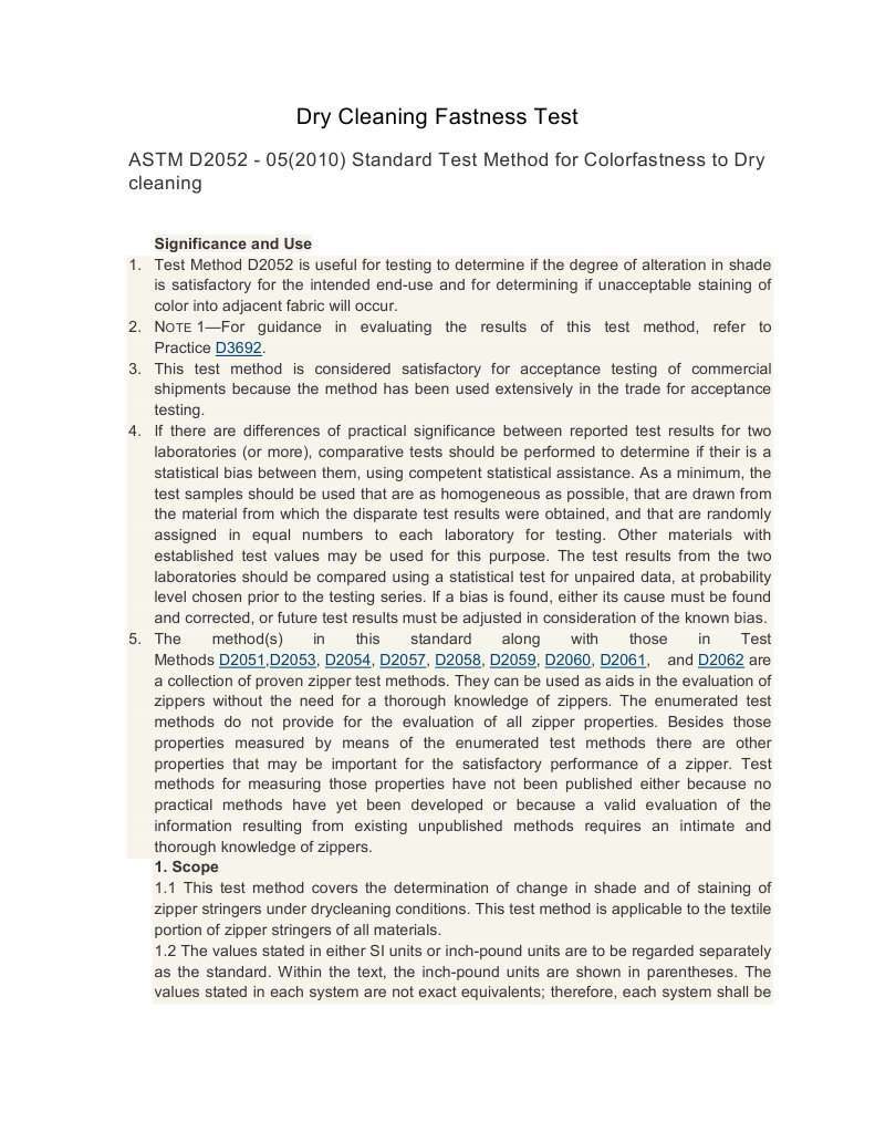 Dry Cleaning Fastness Test | PDF