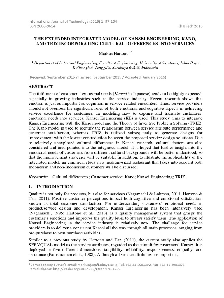 IJTech MarkusHartono 2016 | PDF | Menu | Customer Satisfaction