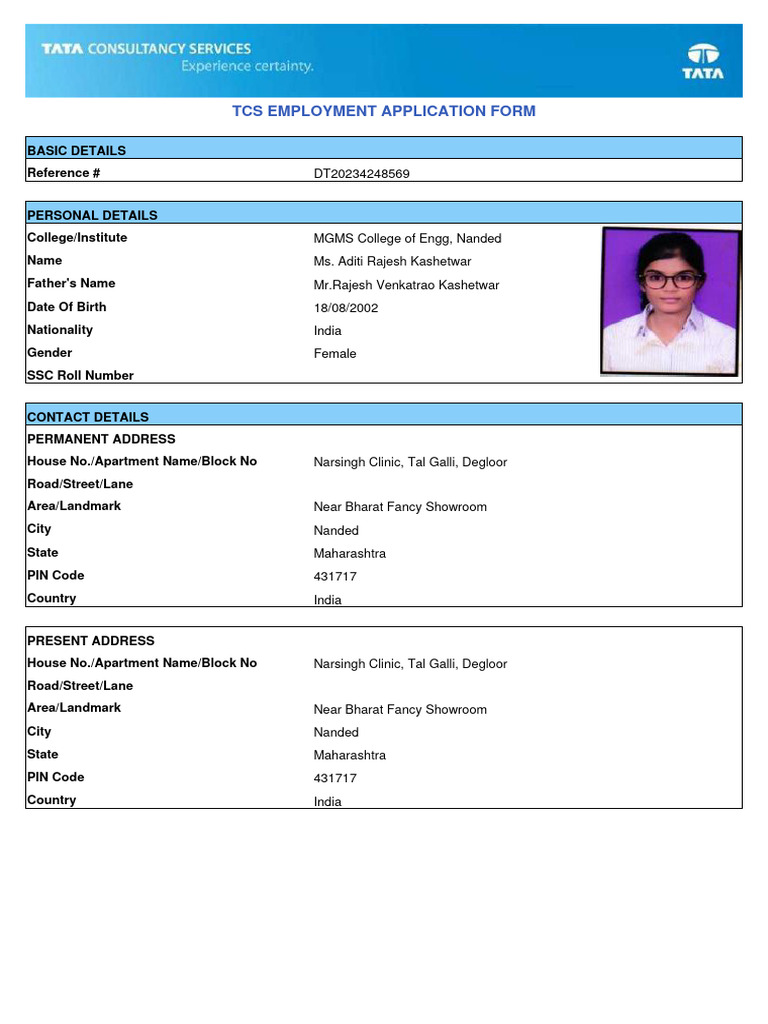 TCS Employment Application Form | PDF | Justice | Crime & Violence