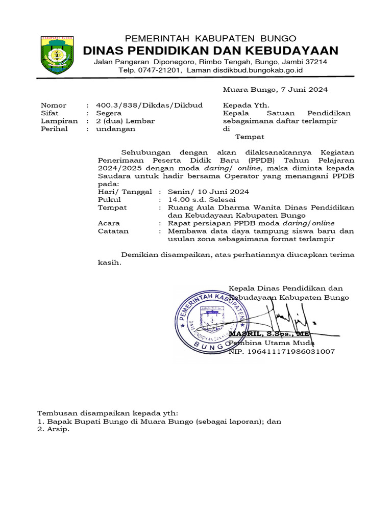 Undangan Rapat PPDB Online | PDF