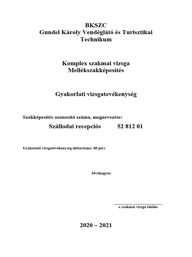 Szállodai Gyakorlat Vizsga Végleges 2020 | PDF