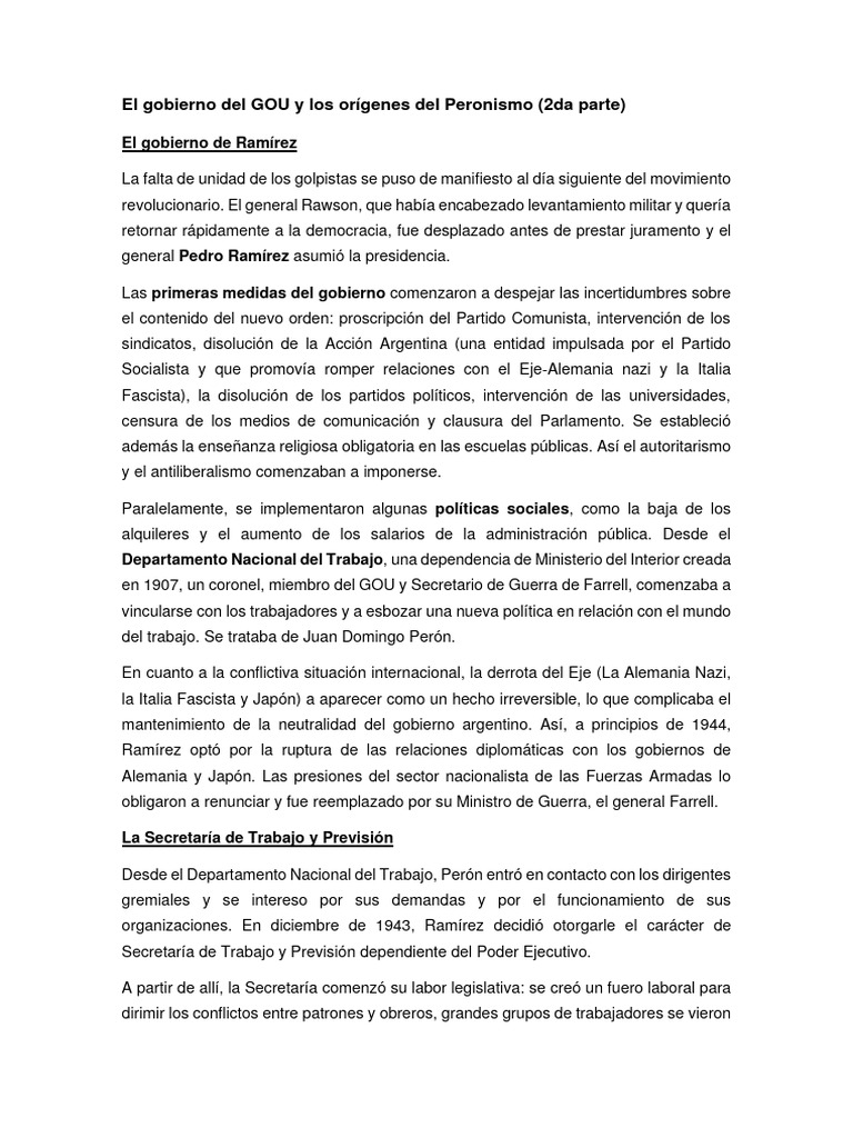 CLASE 6 - El Gobierno Del GOU y Los Orígenes Del Peronismo (2da Parte ...