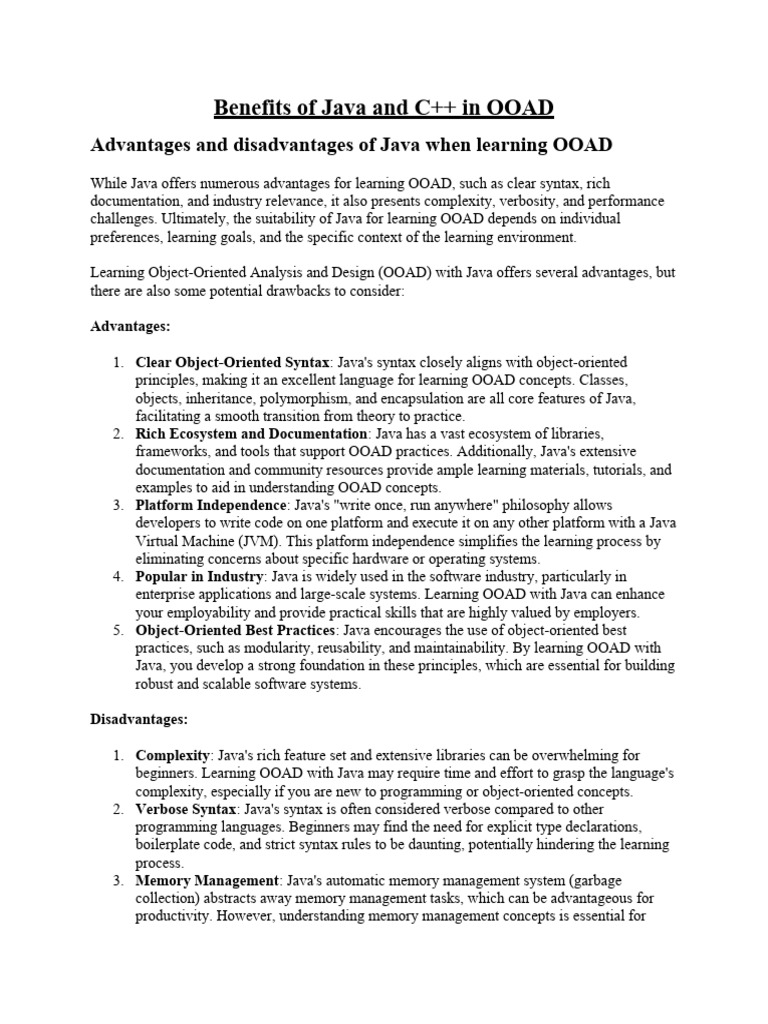 Benefits of Java and C++ | PDF | Java (Programming Language) | C++