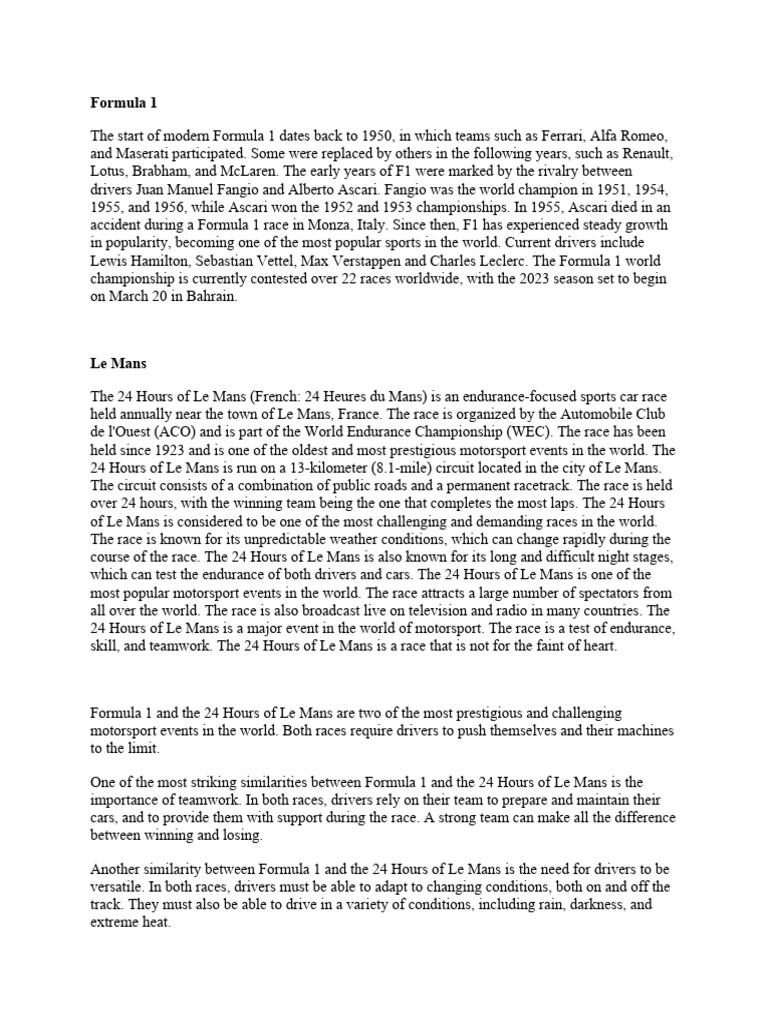 Formula 1 and Le Mans History | PDF | Formula One | 24 Hours Of Le Mans