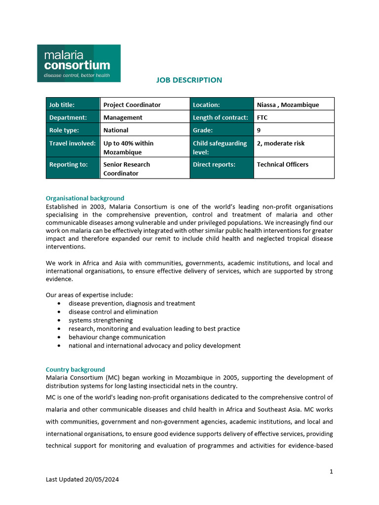 JD Project Coordinator | Download Free PDF | Malaria | Bill & Melinda ...