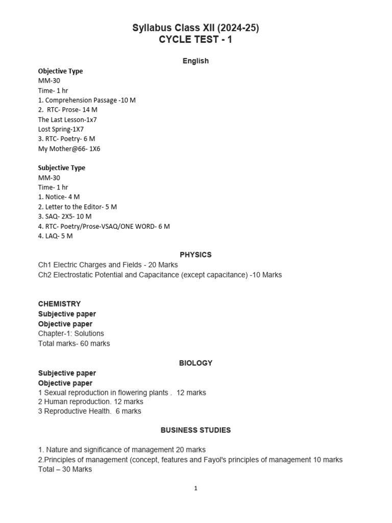 Syllabus Class XII CT 1 20240410131854628 | PDF | Databases | Sql