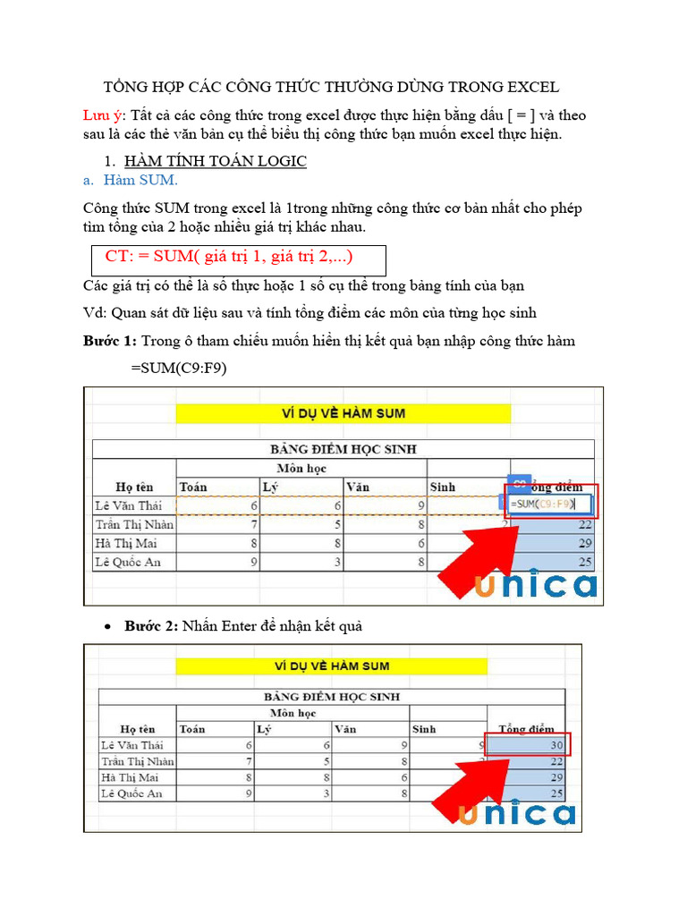 T NG H P Các Công TH C Thư NG Dùng Trong Excel | PDF