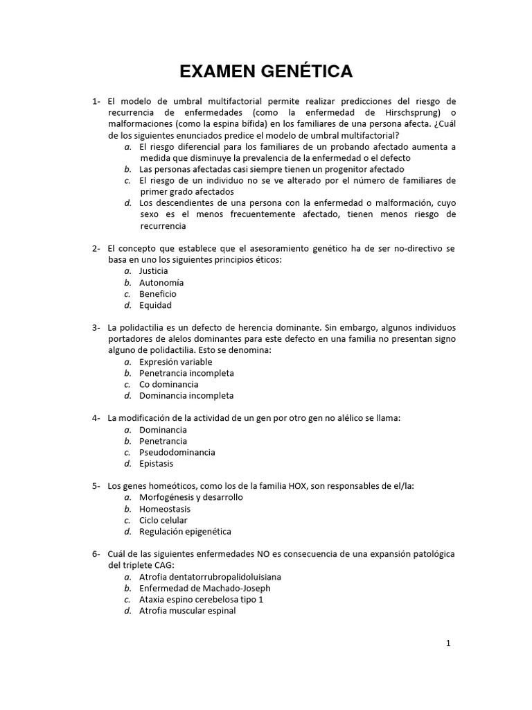 Examen Genetica Con Respuestas | PDF | Mutación | Gene