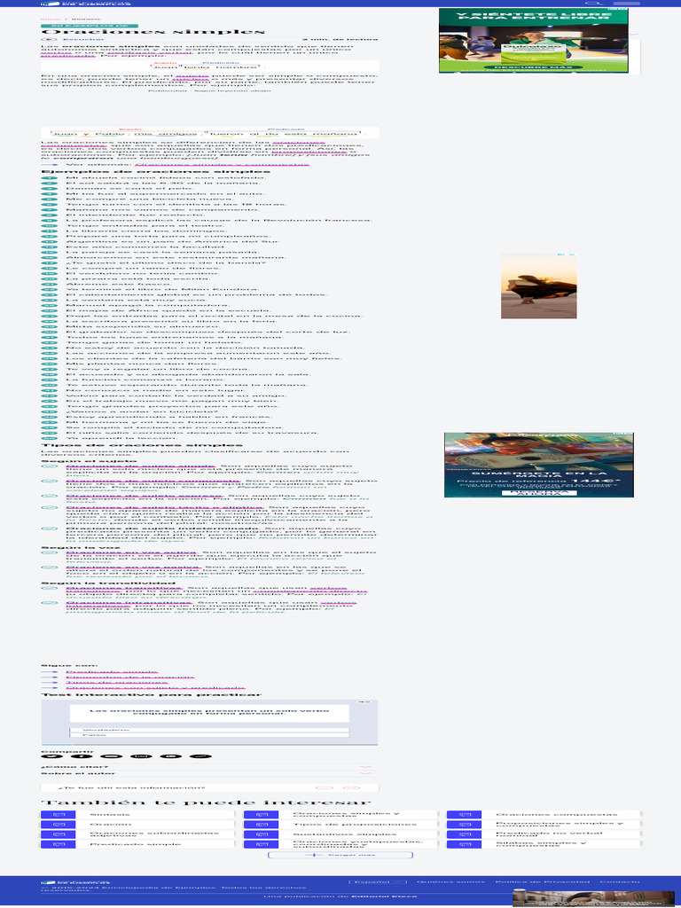 50 Ejemplos De Oraciones Simples Pdf Oración Lingüística Verbo