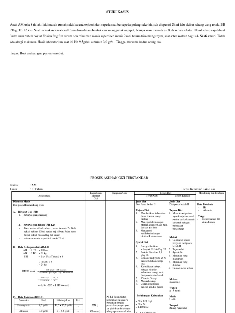 Asuhan Gizi Pasca Bedah Anak 8 Tahun | PDF