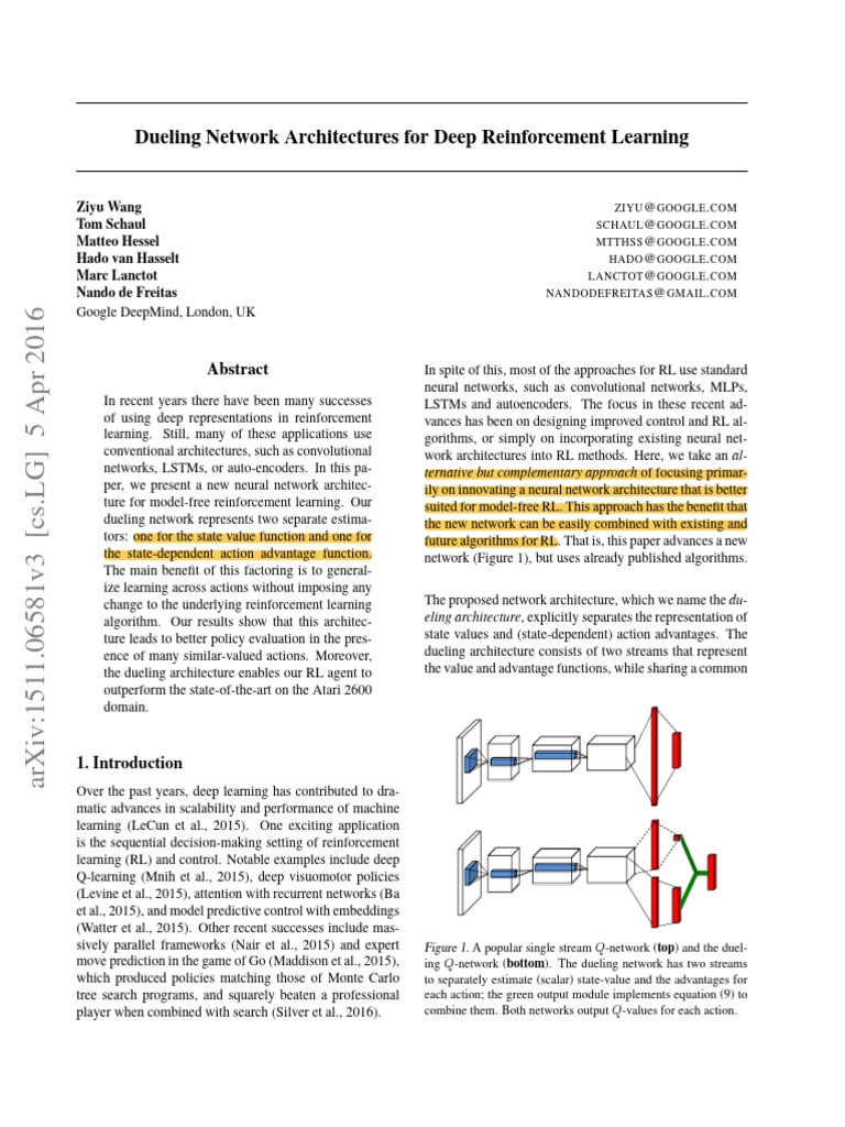 Dueling Network Architectures For Deep Reinforcement Learning | PDF | Machine Learning ...