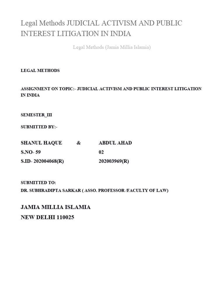 Legal-Methods-Judicial-Activism Public-Interest-Litigation India PIL | PDF | Separation Of ...