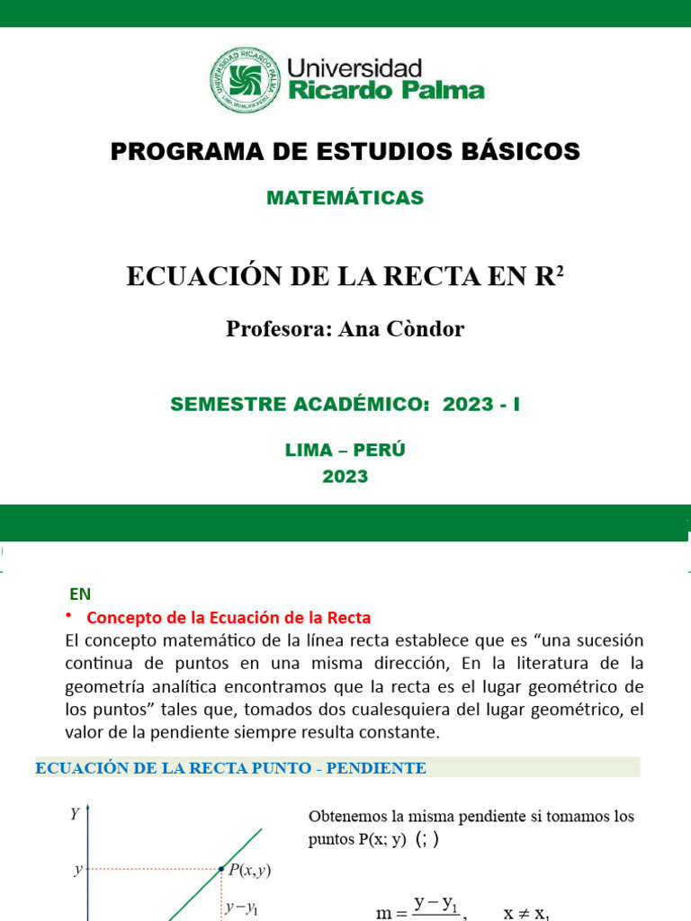Ecuación de la Recta en R2: Guía Completa | PDF | Pendiente | Línea ...