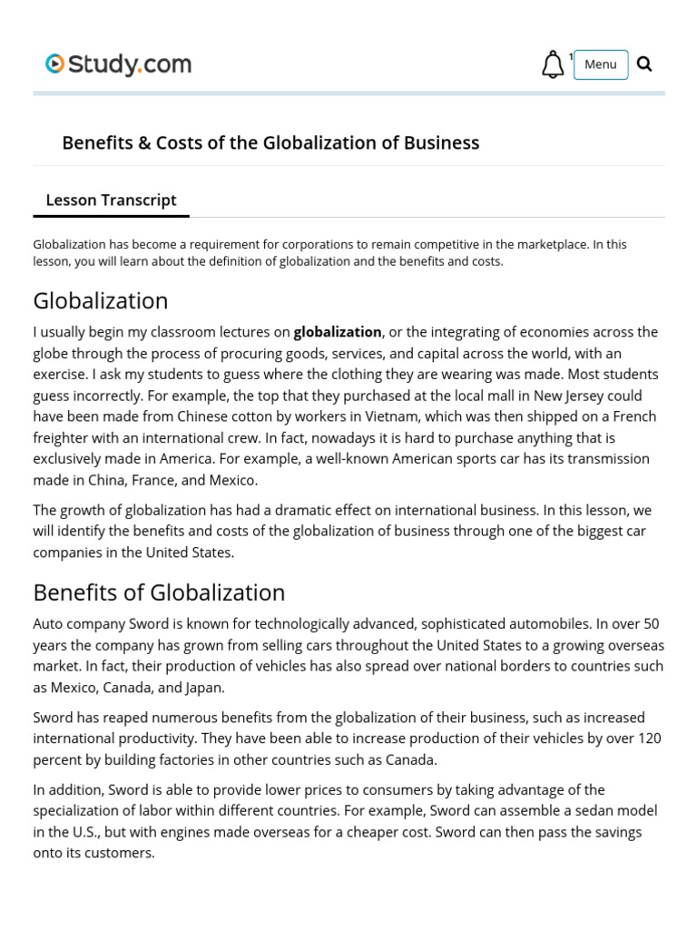 Benefits & Costs of The Globalization of Business | Download Free PDF ...