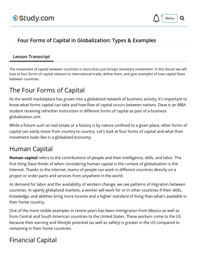 Four Forms of Capital in Globalization - Types & Examples | Download ...