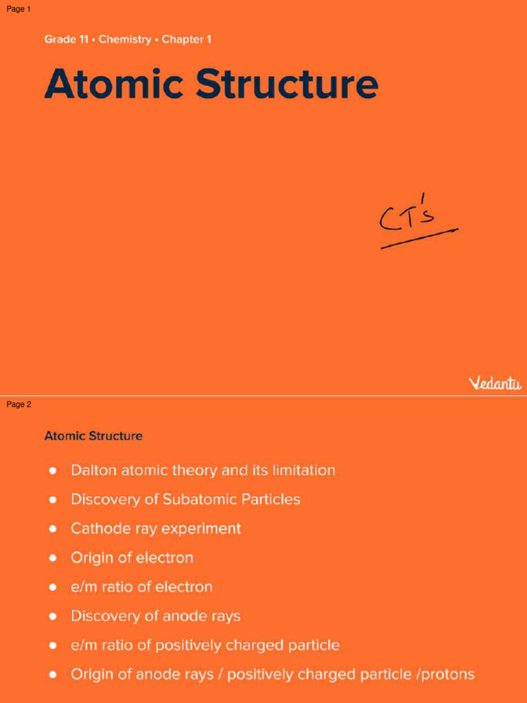 Atomic Structure Vedantu Notes Part 1 | PDF