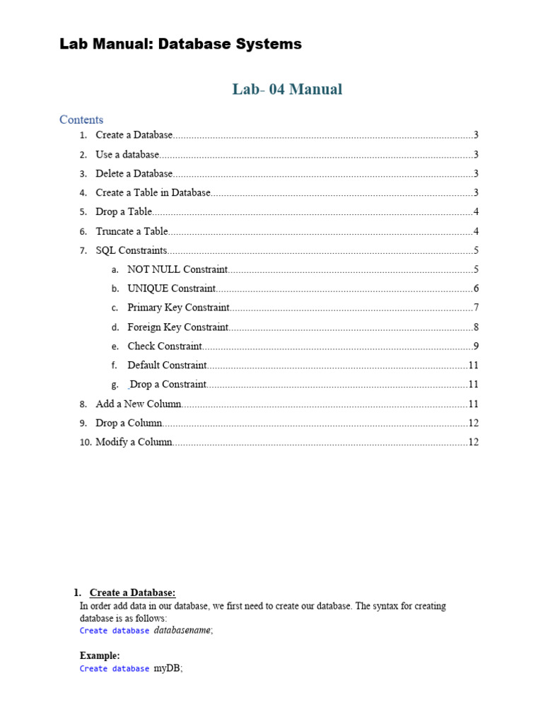 Lab Manual: Database Systems | PDF | Relational Database | Table (Database)