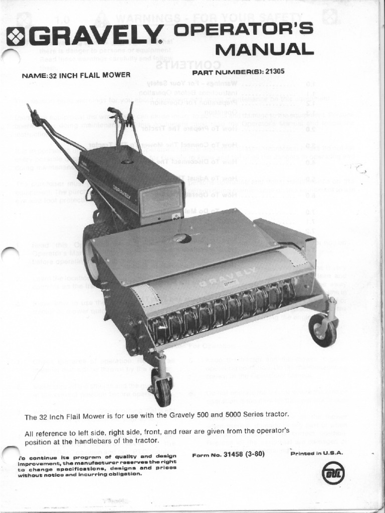 Gravely 32 - Inch - Flail - Mower - Op - Man - 0380 | PDF