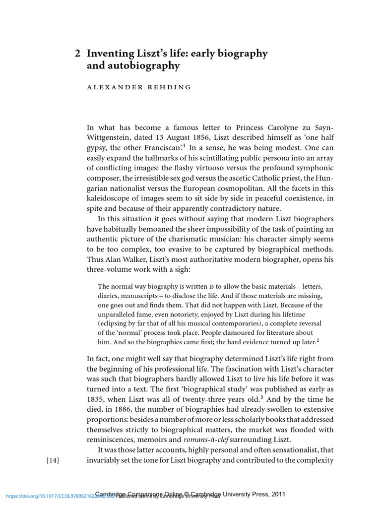 03.0 PP 14 27 Inventing Liszts Life Early Biography and Autobiography ...