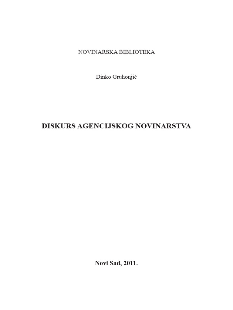Dinko Gruhonjic - Diskurs Agencijskog Novinarstva | PDF