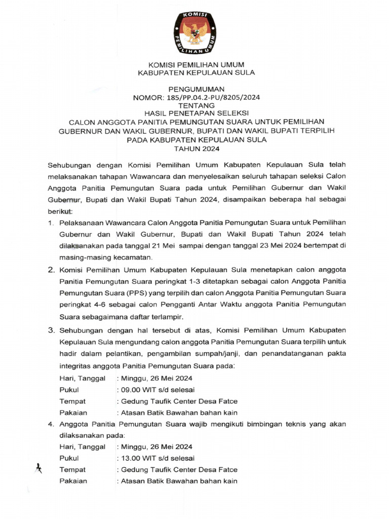 Pengumuman Hasil Akhir PPS | PDF