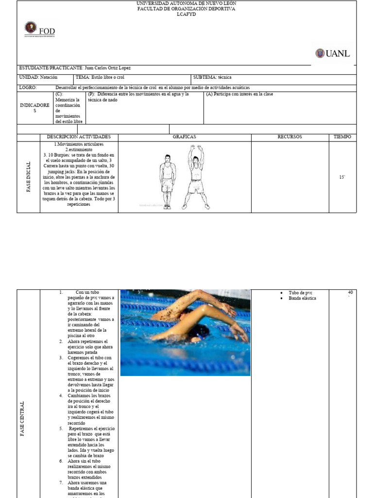 Plan Clase para Natacion 1 | PDF | Nadando