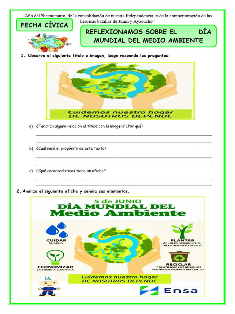 Ficha-fecha Cívica-día Mundial Del Medio Ambiente (1) (1) | Descargar ...